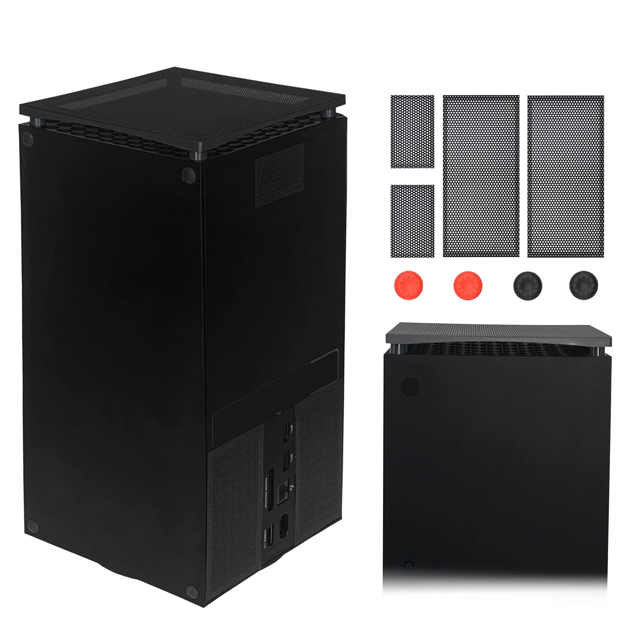 Dust Filter Cover for Xbox series X DOBEWINGDELOU ABS plastic bracket and 4 PVC Meshes Set Dustproof Filter Cover Black