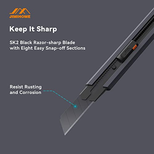 JIMIHOME Household Tool Essential Utility Knife Pack(2 PCS)Stainless Steel ABS Retractable SK2 Snap-off Blade Snapper 2 Spare Blades Change Light Duty Home Office Box Carton Cardboard Paper Cut