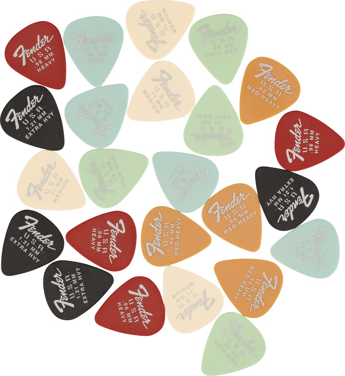 Fender Premium Celluloid 351 Shape Picks, Medium, Red-White-Black Moto - 36 Pack