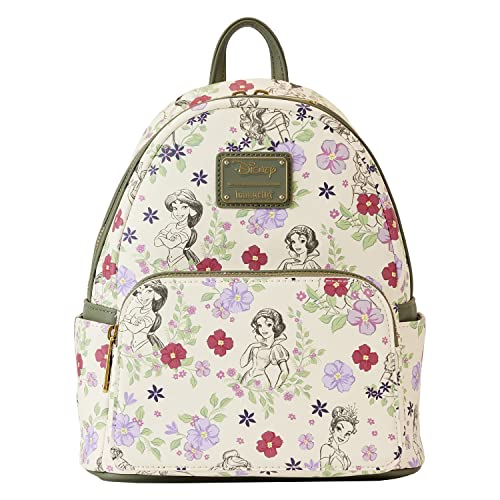 Loungefly Disney Princesses Sketch Floral All Over Print Womens Double Strap Shoulder Bag Purse
