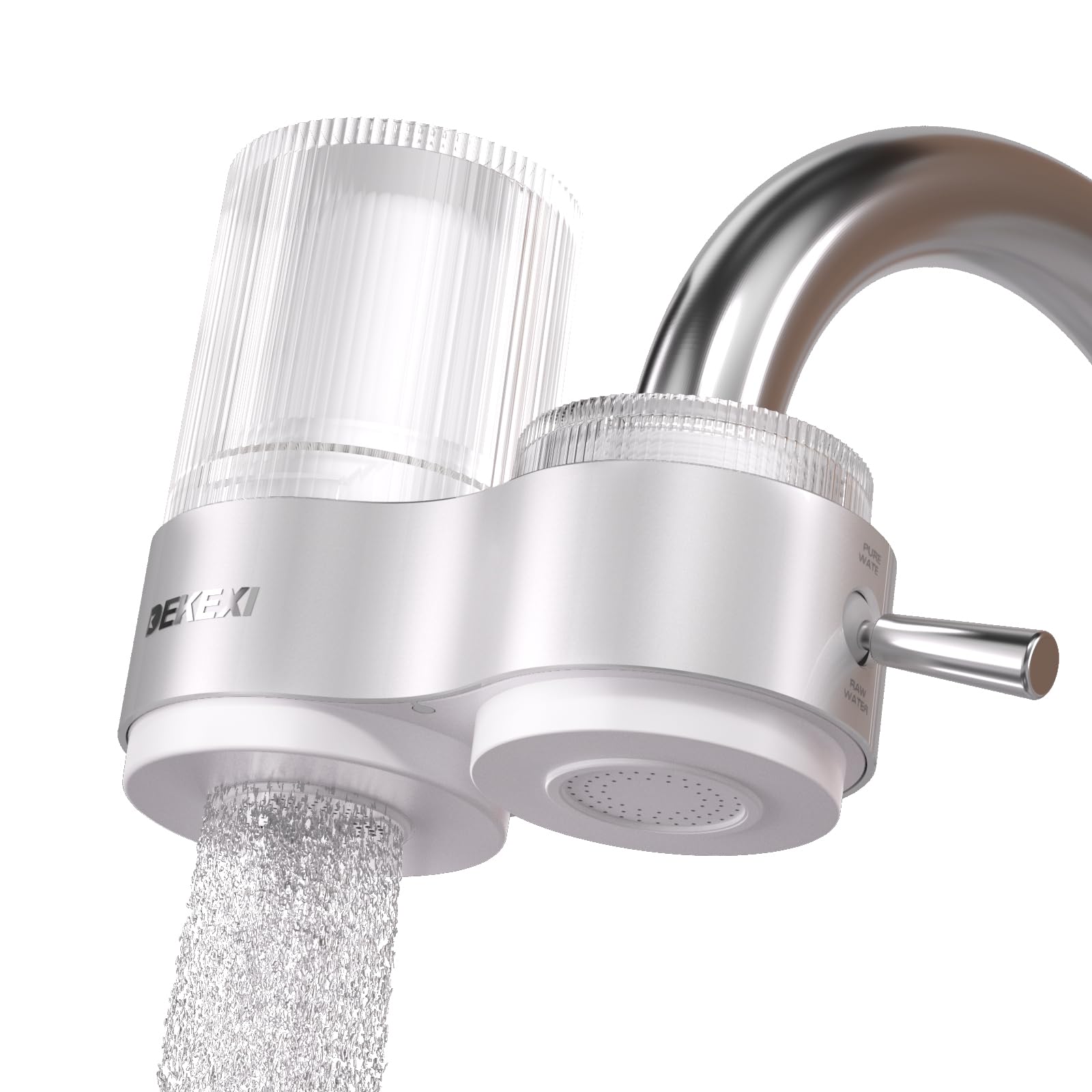 DEKEXI Water Filter for Sink, 400-Gallon Faucet Mount Water Filtration System for Tap Water, NSF Certified Reduces Chlorine & Bad Taste Metal Body with 1 Replacement Filter(White)