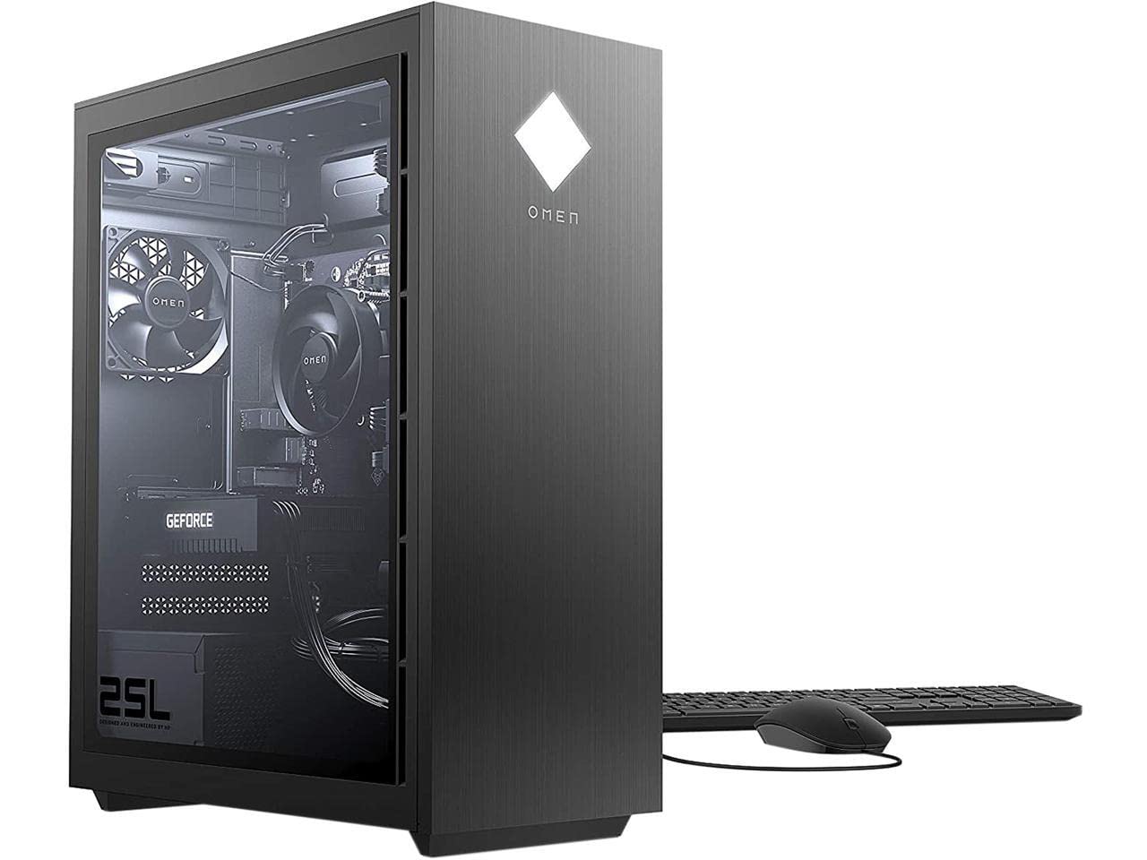 HP OMEN 25L Gaming Desktop PC (Intel i7-10700 8-Core, 16GB RAM, 512GB PCIe SSD, GeForce RTX 3060 Ti, WiFi, Bluetooth, HDMI, USB 3.1, Display Port, Shadow Black, Win 10 Pro) (Renewed)