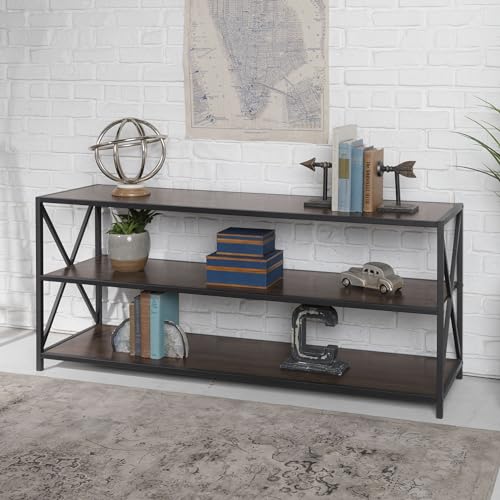 Walker Edison 2 Shelf Industrial Wood Metal Bookcase Tall Bookshelf Storage Home Office, 60 Inch, Dark Walnut
