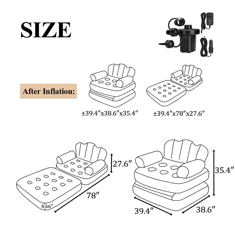 KAERMU Inflatable Sofa with Air Pump Outdoor Adult Lazy Sofa Multifunctional Five in One Inflatable Bed Convenient Foldable Lounge Chair,PVC Flocking,Perfect for Relaxing and Reading(Blue)