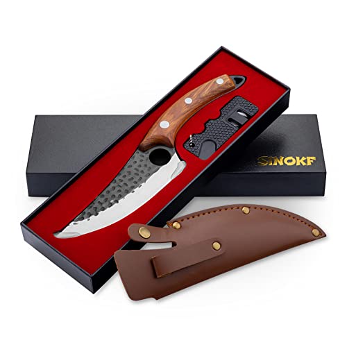 Hand-Forged Boning knife with Sheath, Pocket Knife Sharpener with Gift Box Martensitic Stainless Meat Cleaver Butcher Knives Chef knife Vegetable Knife Asian Knife