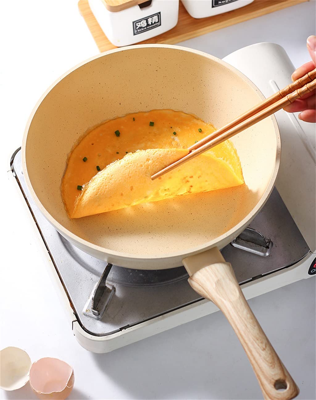 DHTDVD Frying Pot Thickened Omelet Pan Wok Home Non Stick Pan Kitchen Cooking Breakfast Maker Gas Induction Cooker (Color : Beige, Size : 24cm)