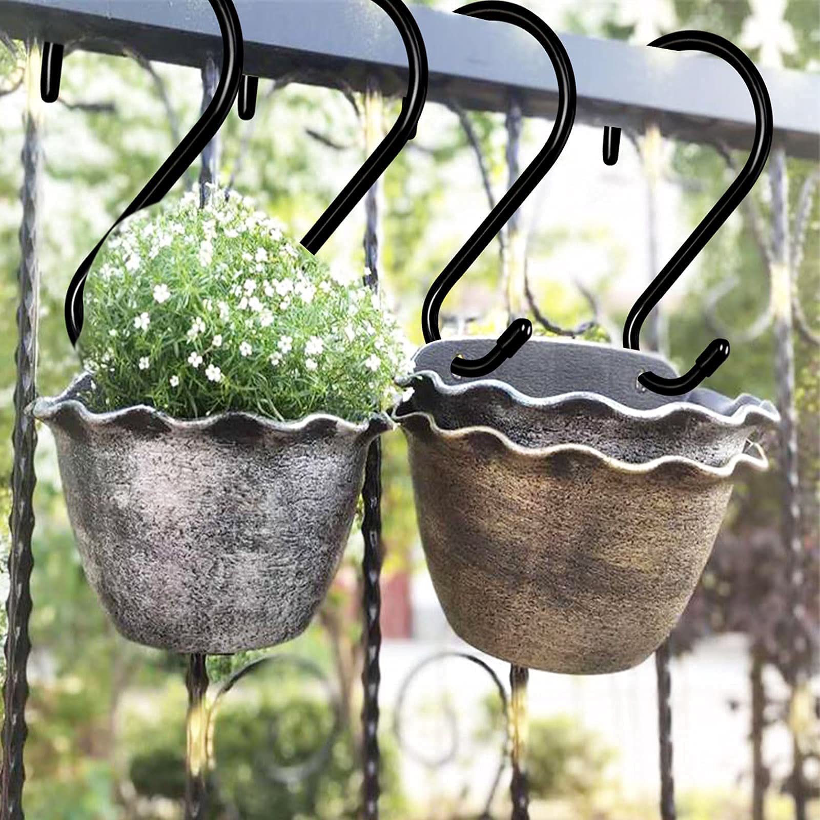 DINGEE 6 Inch Heavy Duty S Hooks, Large S Hooks for Hanging Plants, Vinyl Coated S Hooks 6 Pack Sturdy Non Slip Black S Hooks for Hanging Closet,Bird Feeders,Kitchen,Large Object,Garden Tools