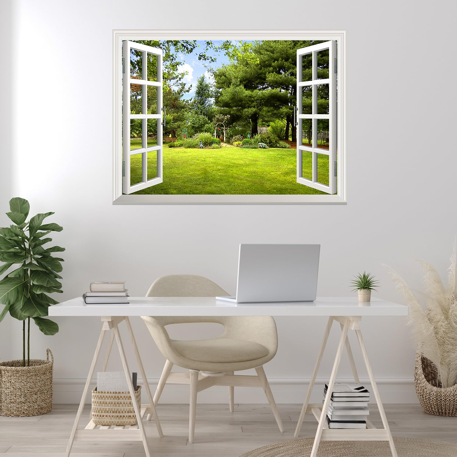 wall26 Removable Wall Sticker/Wall Mural -Beautiful Garden View Out of The Open Window Creative Wall Decor - 24 Inchx32 Inch