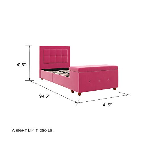 DHP Davina Upholstered Bed with Storage Chest for Kids, Twin Size, Pink Velvet