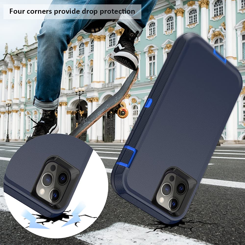 Compatible with iPhone 13 Pro Max 6.7 inch Case,with Screen Protectors,Heavy Duty Rugged Shockproof Full Body Protection Kickstand Case with Belt Clip Holster for iPhone 13 Pro Max (Blue)