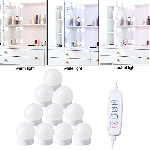 Saicheng White Makeup Vanity Set with Sliding Lighted Mirror ,Dressing Table with 5 Storage Drawers Shelves , Dresser Desk & Cushioned Stool Set for Bedroom