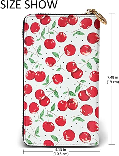Fresh Cherries Leather Wallet Long Clutch Purse Fashion Wristlet Handbag