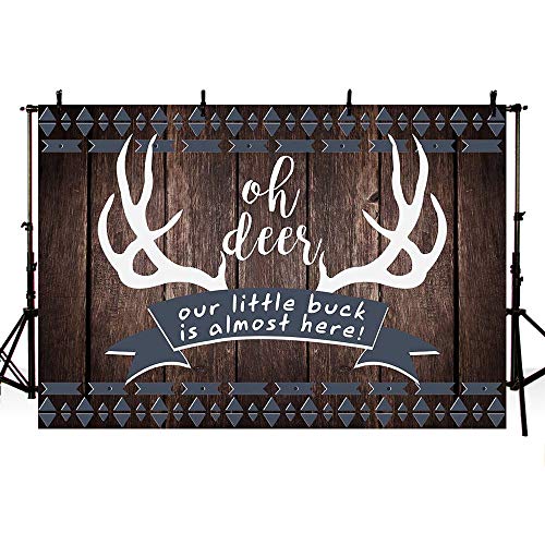MEHOFOND 7x5ft Rustic Oh Deer Baby Shower Background Props Wood It's A Boy Buck On The Way Baby Shower Antlers Woodland Backdrop Party Decoration Photo Banner Supplies