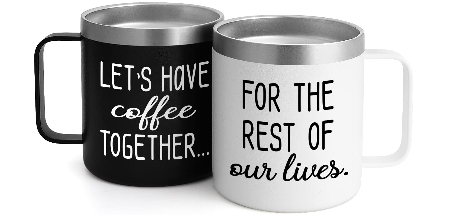 Gingprous Lets Have Coffee Together For The Rest Of Our Lives Insulated Coffee Mug Set, Engagement Wedding Gift for Couple Bridal Shower Gift Mr and Mrs Gift, 12oz Insulated Stainless Steel Travel Mug