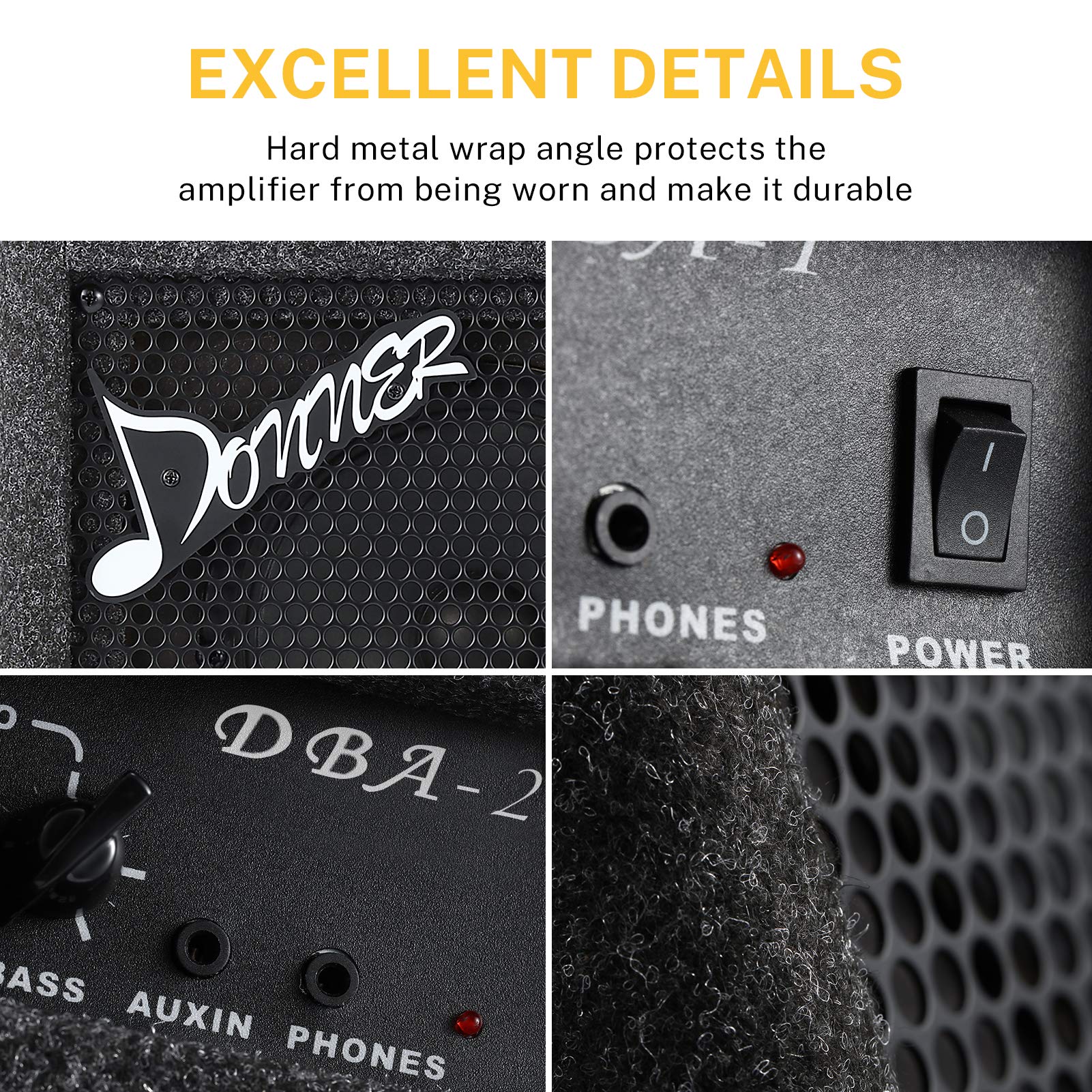 Donner 25W Bass Guitar Amplifier DBA-2 Electric Practice Bass Combo AMP With Cable