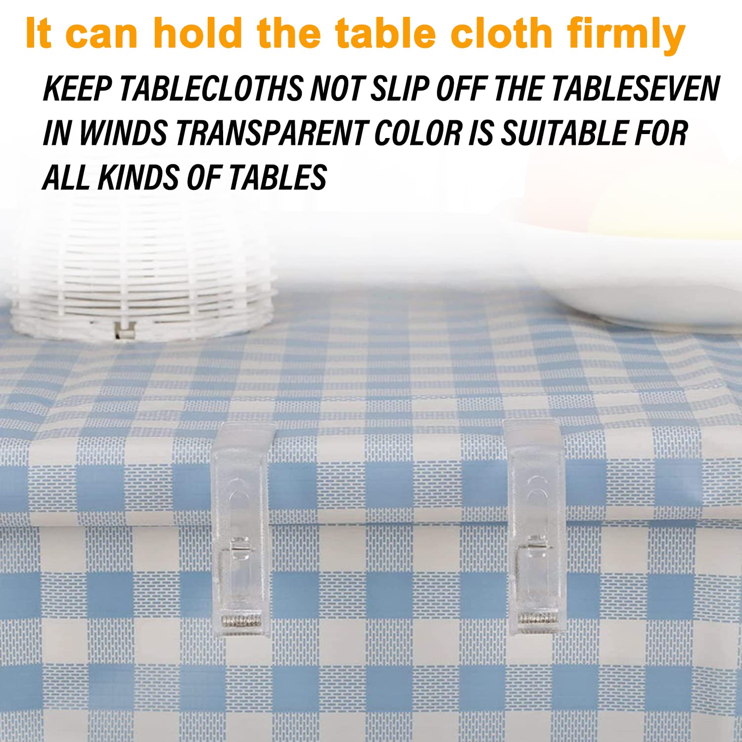 DHYLRICHER 12 Pieces Transparent Clear Tablecloth Clips Plastic Table Cloth Clips Table Clips for tablecloths,Tablecloth Holders Clips for Home Picnic Indoor and Outdoor Party Tablecloth Fix