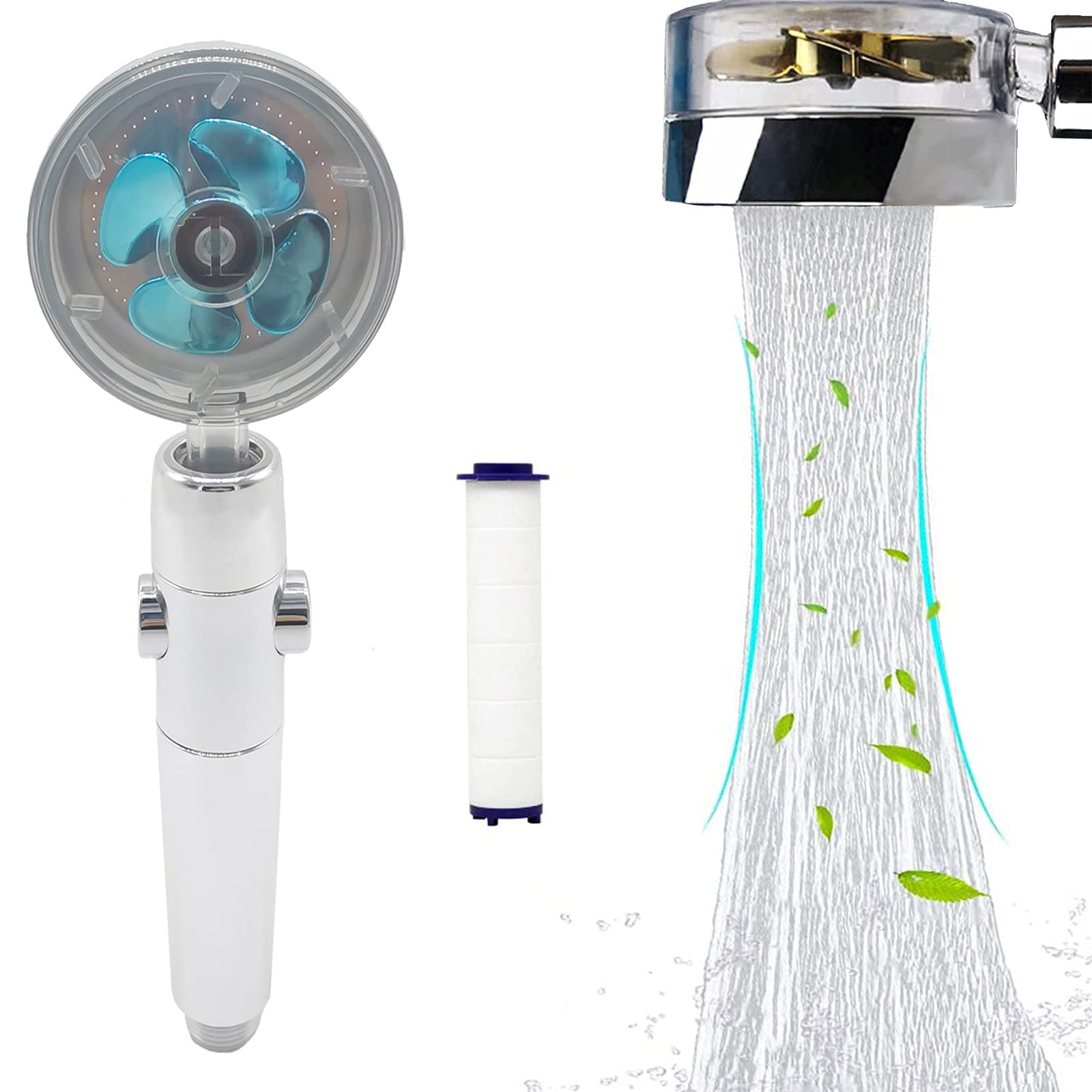 Handheld 360 Propeller Turbo Fan Shower Head, Turbocharged Hydro jet Tornado Shower Heads, High Pressure Vortex Hower Head, with 2 Filters and Adjustable water Pressure (Upgraded Rose Gold)