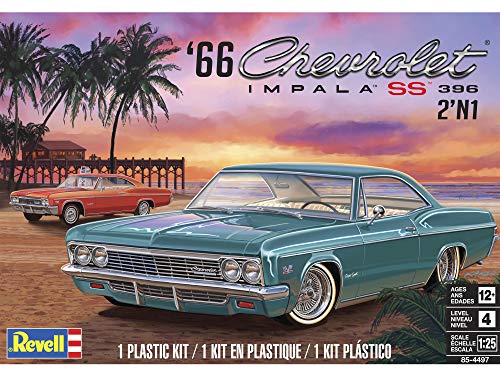 Revell 85-4497 ’66 Chevy Impala SS 396 2N1 Model Car Kit 1:25 Scale 148-Piece Skill Level 4 Plastic Model Building Kit,Blue