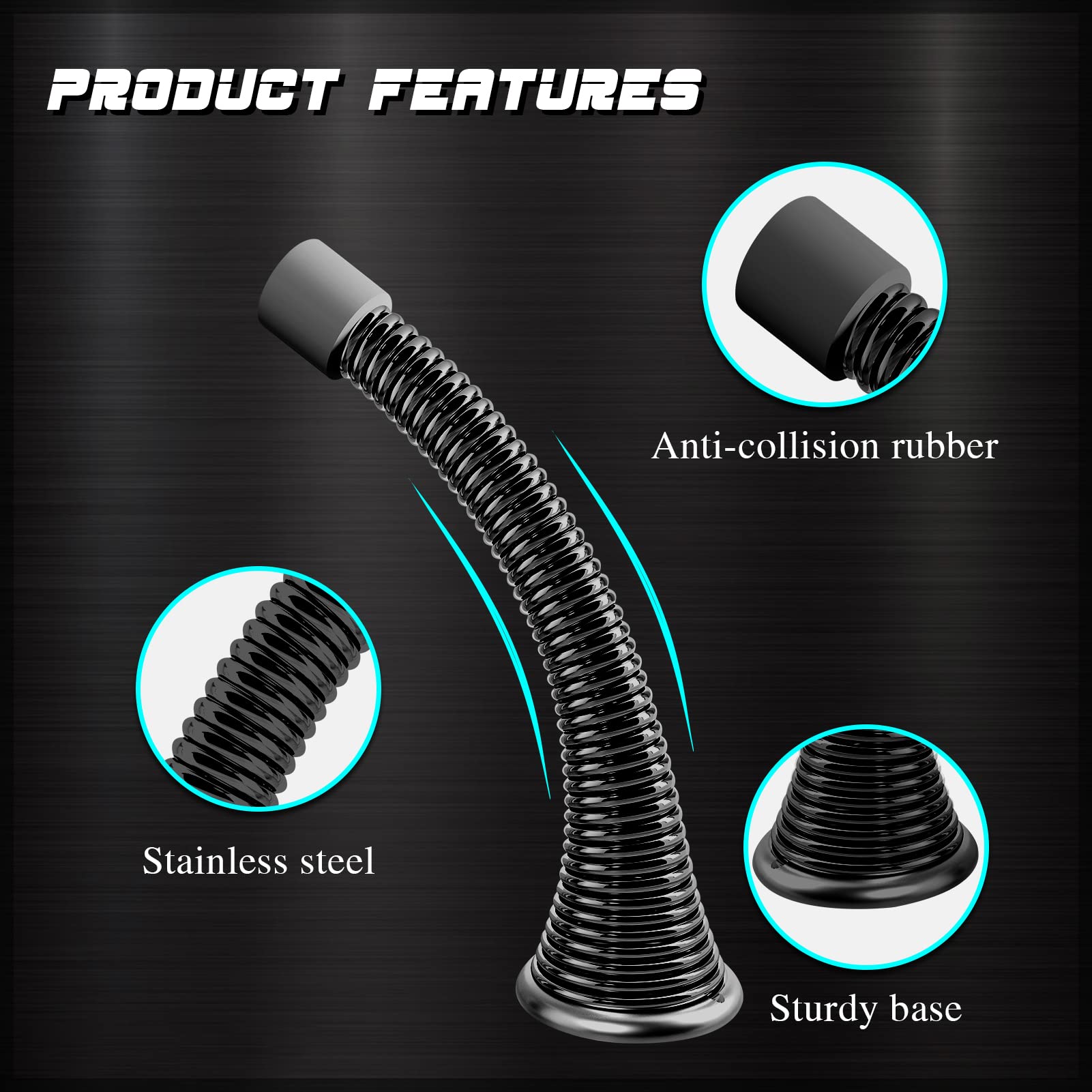 Enconker 12 Pack Door Stoppers, Black Door Stop for Bottom of Door, 3 ⅛" Spring Steel Construction Wall Protector with Rubber Bumper Tips