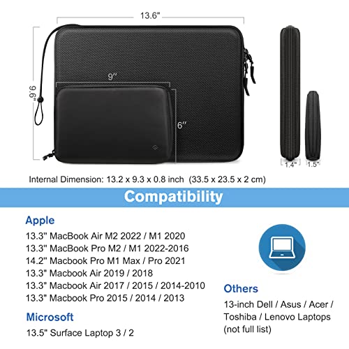 FINPAC Hard Laptop Sleeve with Accessory Pouch for 14-inch MacBook Pro M3/M2/M1 Pro/Max A2918 A2992 A2779 A2442 2023-2021, 13ββ MacBook Air/Pro, 13.5ββ Surface Laptop, Dell XPS 13, HP, Acer, Black