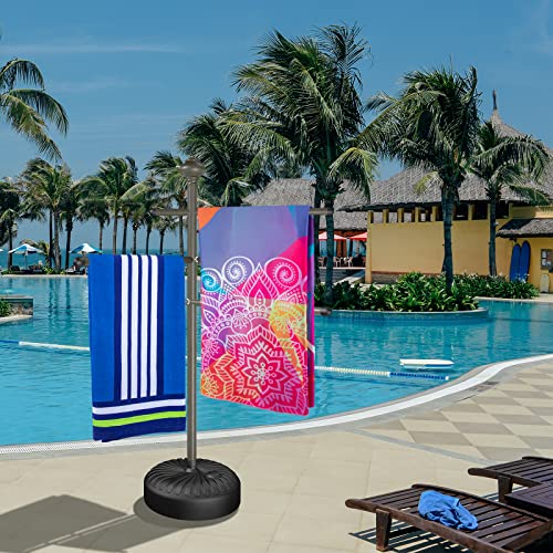 Hestiasko 57" Metal Outdoor Towel Rack for Pool with 3 Adjustable Bars, Hot Tub Accessories for Adults, Upscale Pool Towel Rack - Gray