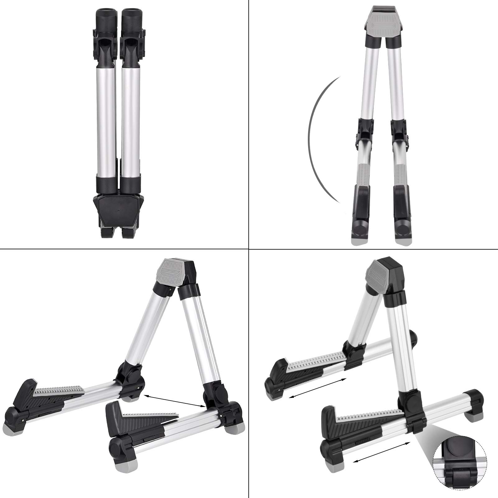 EASTROCK Folding Guitar Stand,Portable Tripod A Frame Aluminium Music Stand for Acoustic Electric Guitars, Bass, Violin, Ukulele, Banjo ( Silver)