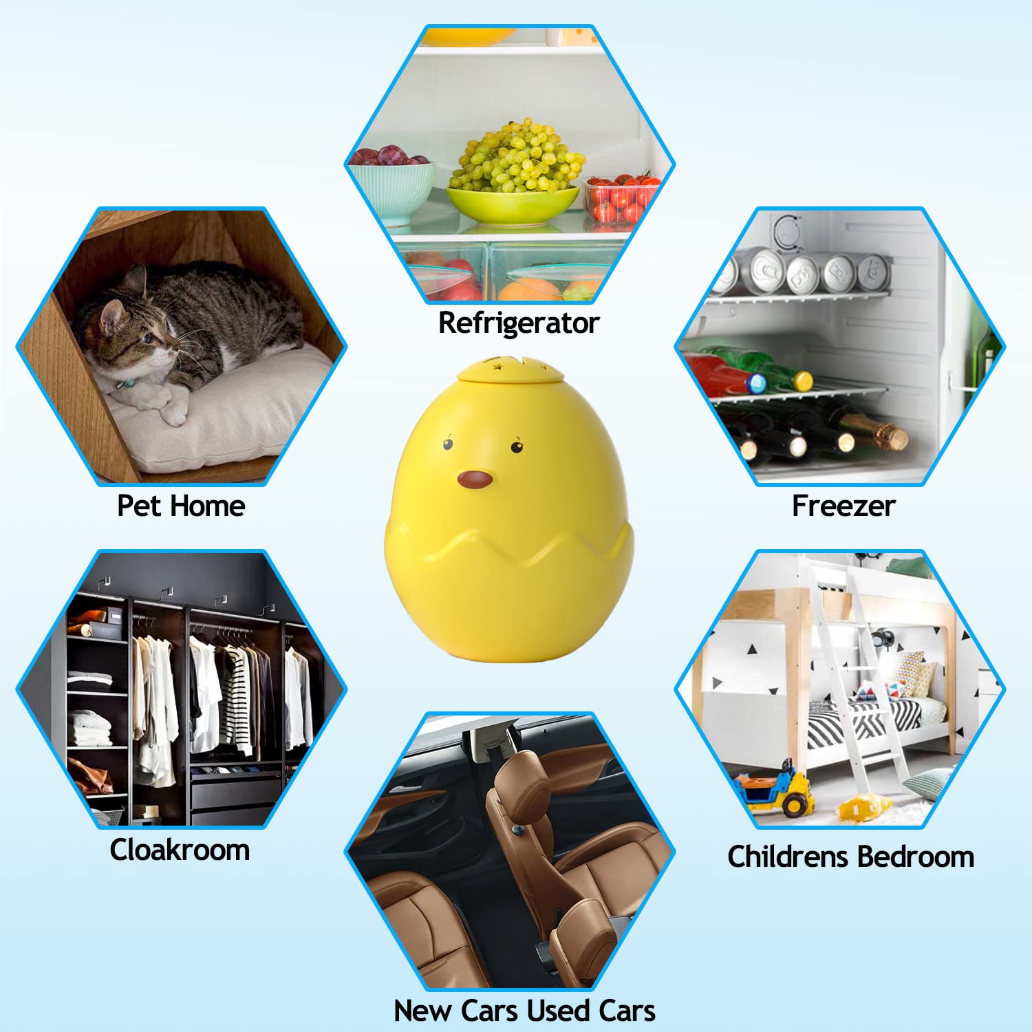 Fridge Deodorizer Fresheners Smell Odor Eliminator 2 Pack,Cute Chick Refrigerator Freezer Deodorizer Odors Absorbers Remover for Fridge,Car,Closet,Wardrobe(Yellow)