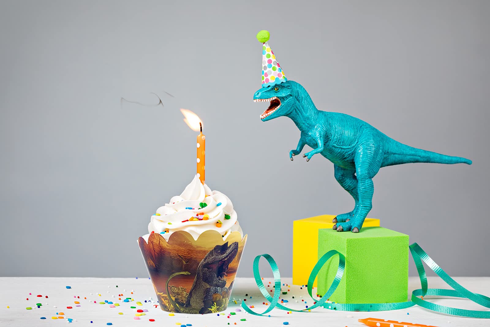 Dinosaur Cupcake Toppers and Wrappers 48 pcs Jurassic Park Cupcake Toppers for Dinosaur Themed Birthday Party