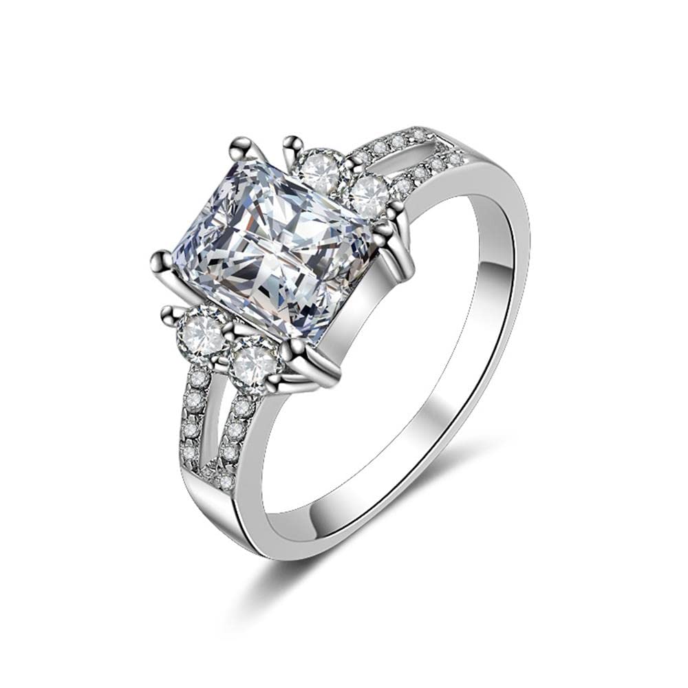 Faux 925 Sterling Silver Moissanite Zircon Ring V Cutout Square 3 Carat Engagement Wedding Ring (US Code 6-10) (7)