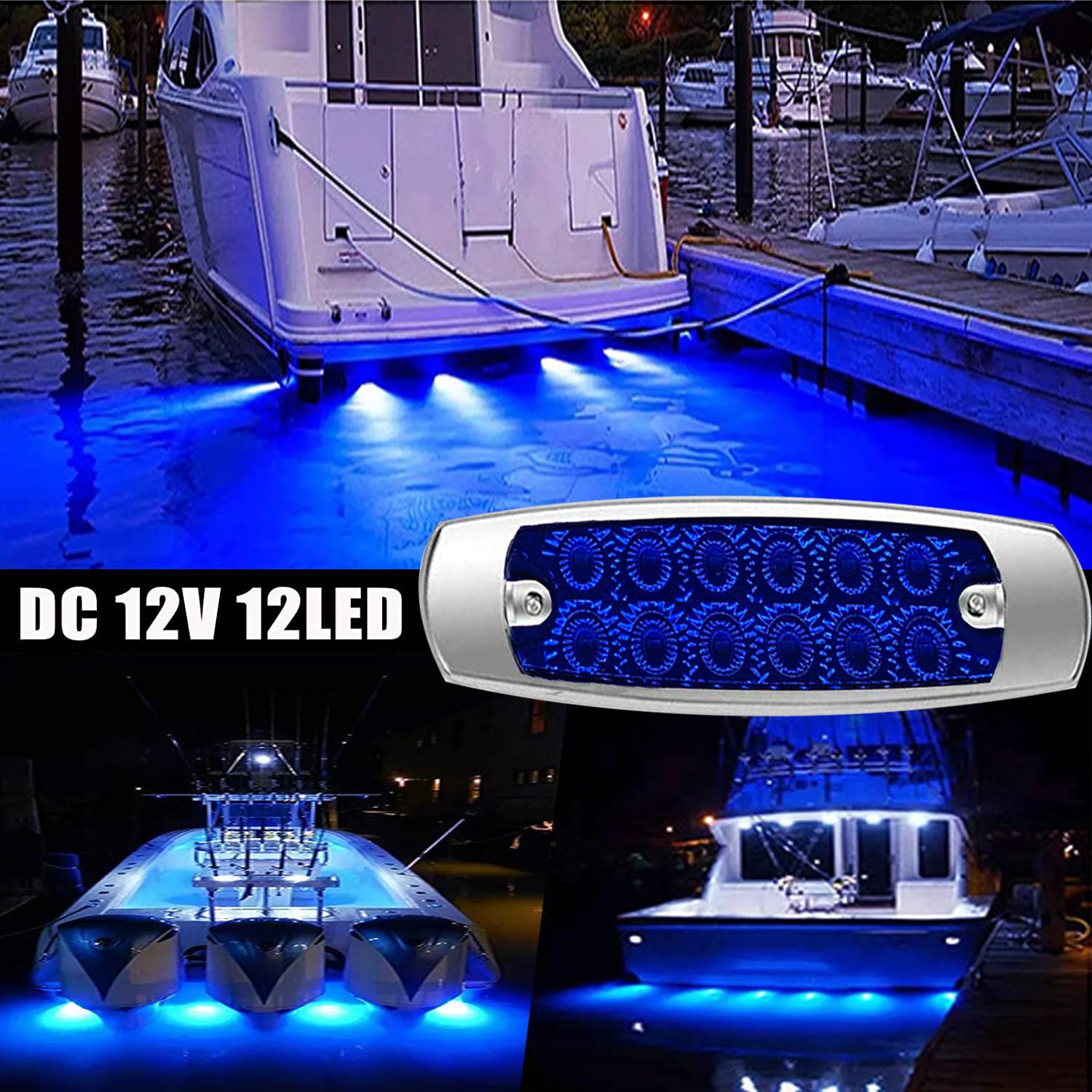 EDMIONG 12LED Marine Boat Light,12V IP68 Waterproof Boat Interior Light Night Fishing Light Boat Deck Lights Courtesy Lights, Yacht Lights For Pontoon Boat(White(10PCS))