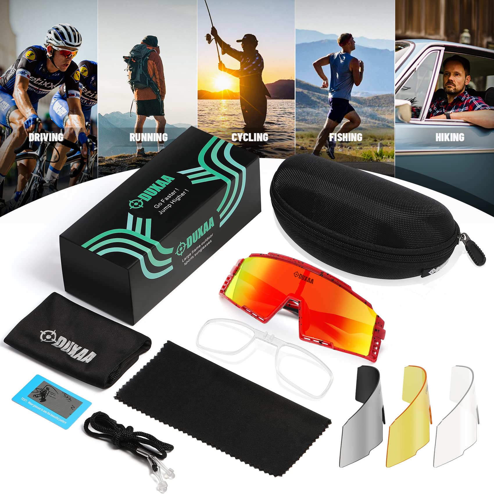 DUXAA Polarized Sports Sunglasses for Mens Womens, Fashion Style UV400 Cycling Glasses,with 4 Interchangeable Lenses(C9)