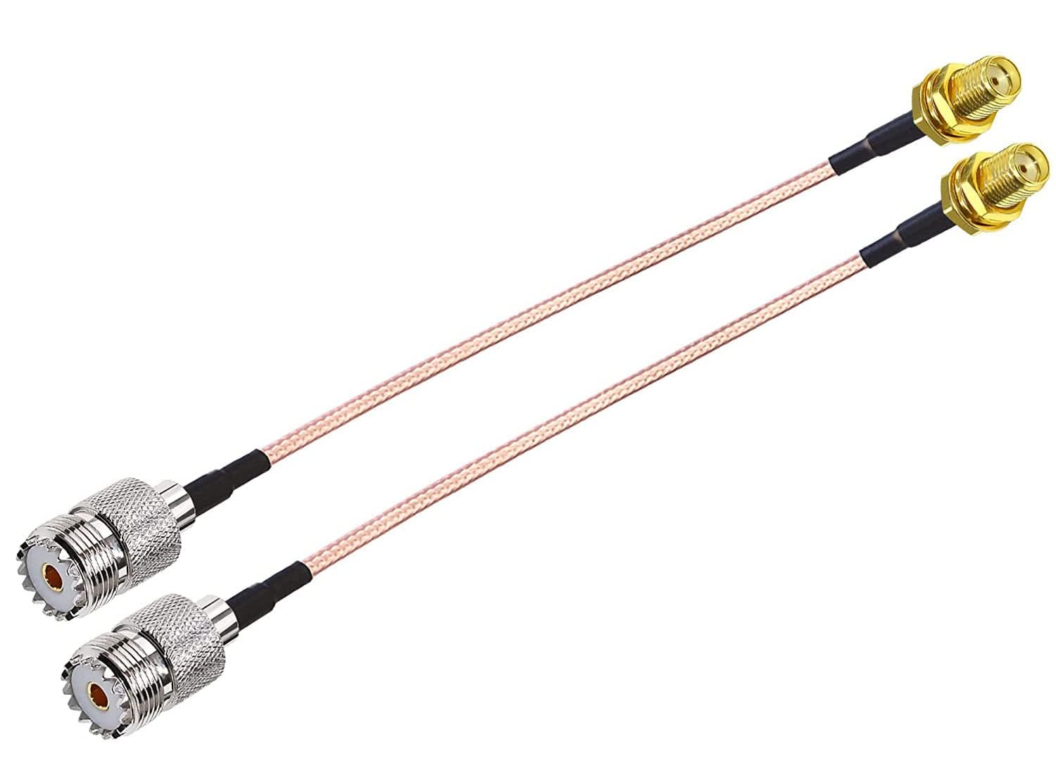 DHT Electronics Handheld Antenna Cable for Wouxun Baofeng Quasheng Linton - Adapter for UHF Base and Mobile Antennas - SMA Female to UHF SO-239 Female Connectors 6'' Pack of 2