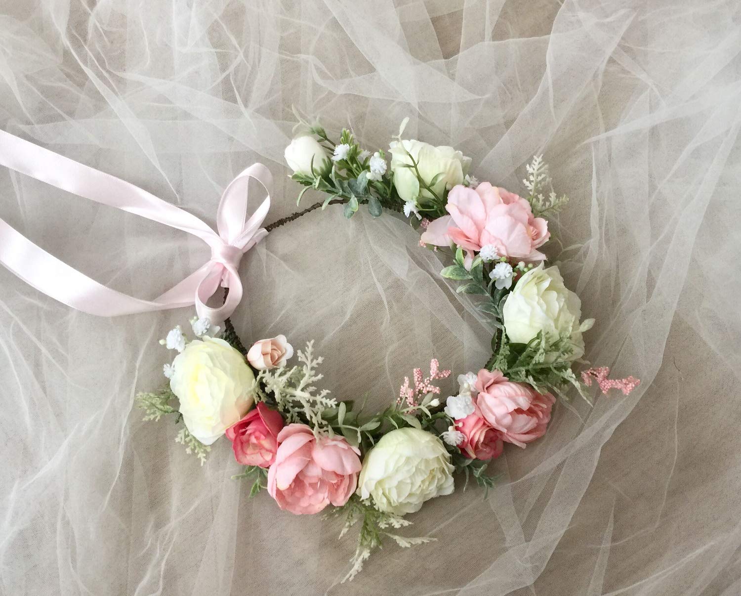 DDazzling Women Flower Headband Wreath Crown Floral Wedding Garland Wedding Festivals Photo Props (#Deep Purple)