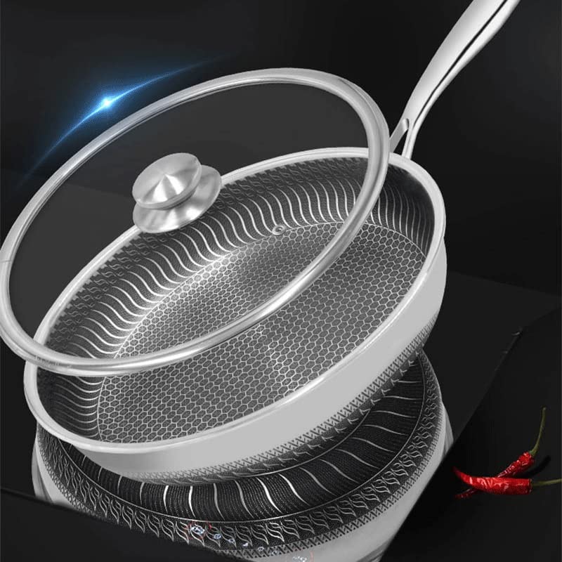 DHTDVD Household Non-Stick Pan Non-Coated Stainless Steel Cooking Pot Kitchen Pan with Lid