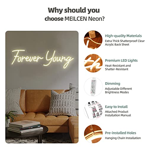 Forever Young Neon Sign With Dimmable Neon Night Wall Decor For Wall Art Decor For Girls Birthday Party Wedding Living Room Office Bar Bedroom Decor Reusable Warm White