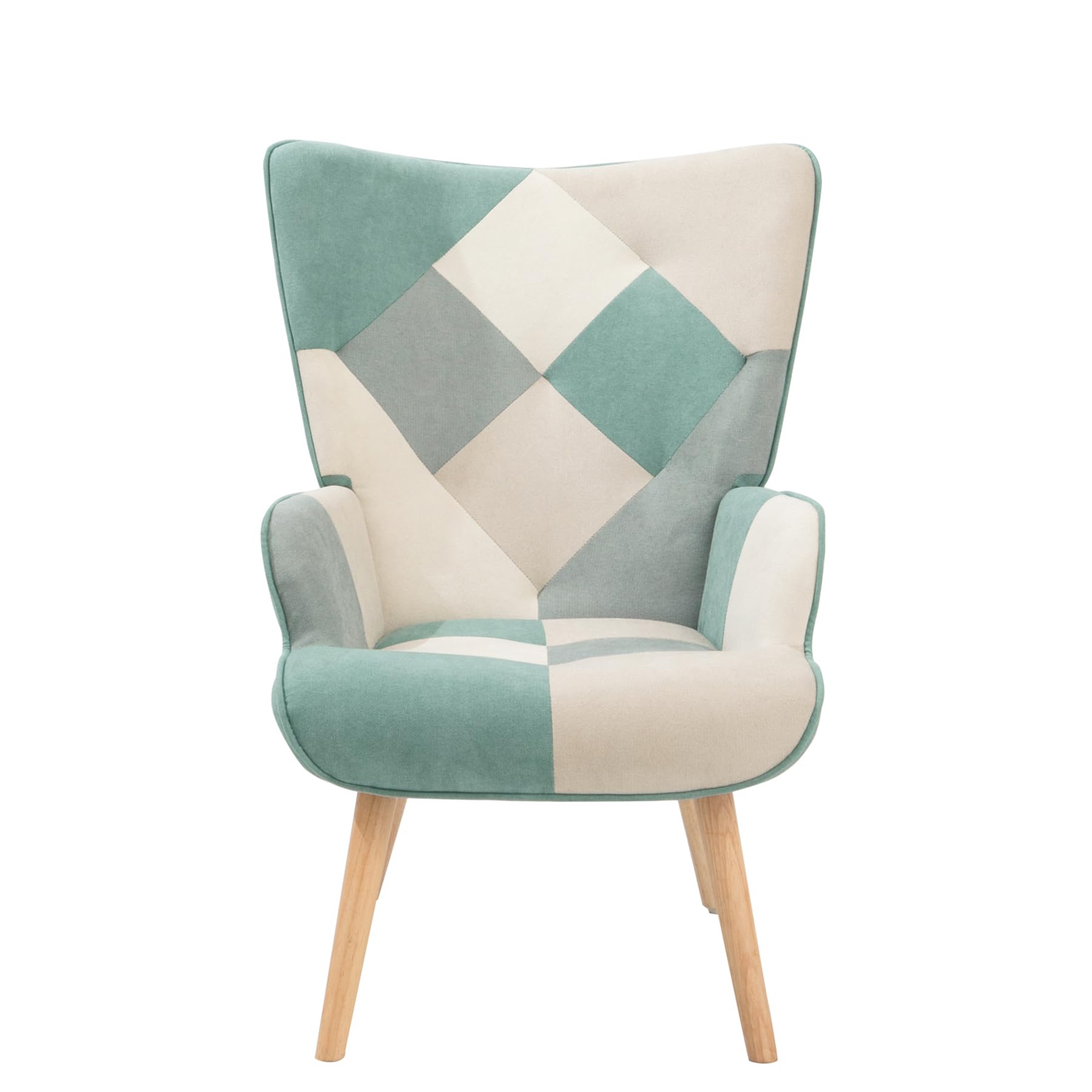 Dolonm Accent Chair with Ottoman Set Modern Lounge Wingback Armchair with Footrest Single Sofa Reading Chair with Solid Wood Legs for Bedroom Living Room (Beige)