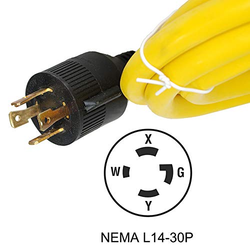 iMeshbean® Nema L14-30 Generator Power Cord 4 Prong 10 Gauge Heavy Duty Generator Locking Power Extension Power Cord 125/250v 30 Amp Copper Wire L14-30P to L14-30R (10FT)