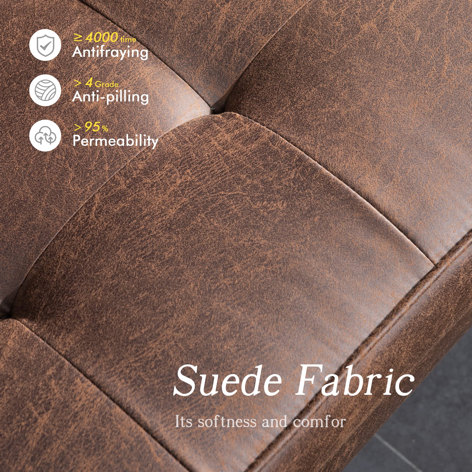 HOOOWOOO 83" Small L Shaped Sofa Couch,Mid Century Modern Tufted Sofa with Right Chaise for Small Living Room Apartment Office,Brown Faux Suede