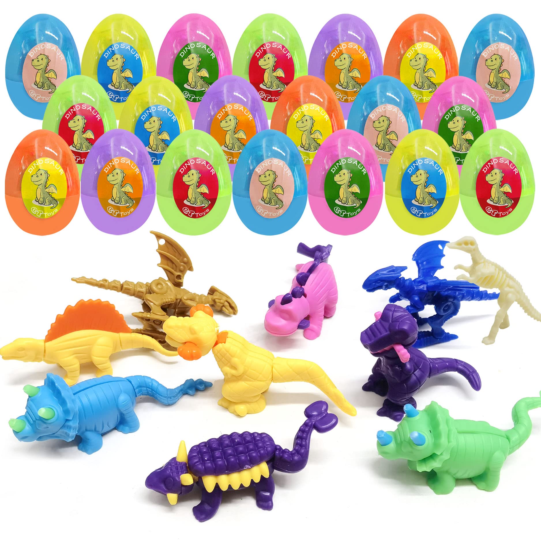 Holydeck 24Pcs PreFilled Easter Eggs with Dinosaurs Building Blocks, Mini Toys for Kids Easter Eggs Hunt, Easter Basket Stuffers Fillers, Easter Party Favors, Easter Classroom Prize Toys