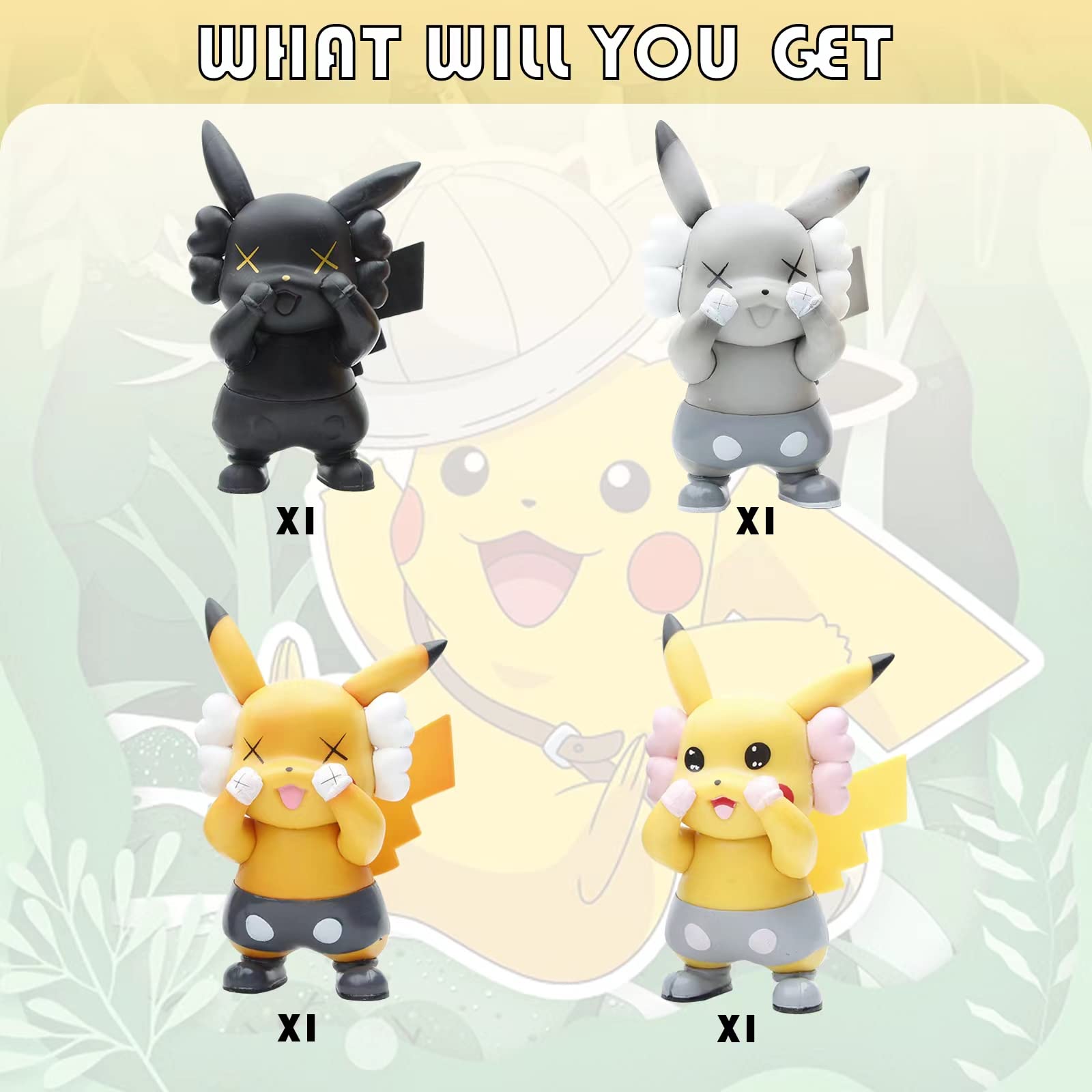 HOMAFY Pika Gloomy Bear Action Figures 4 Pack, Mini Limited Action Figures Desktop and Car Decoration Classic Cartoon Model Collectible Figure