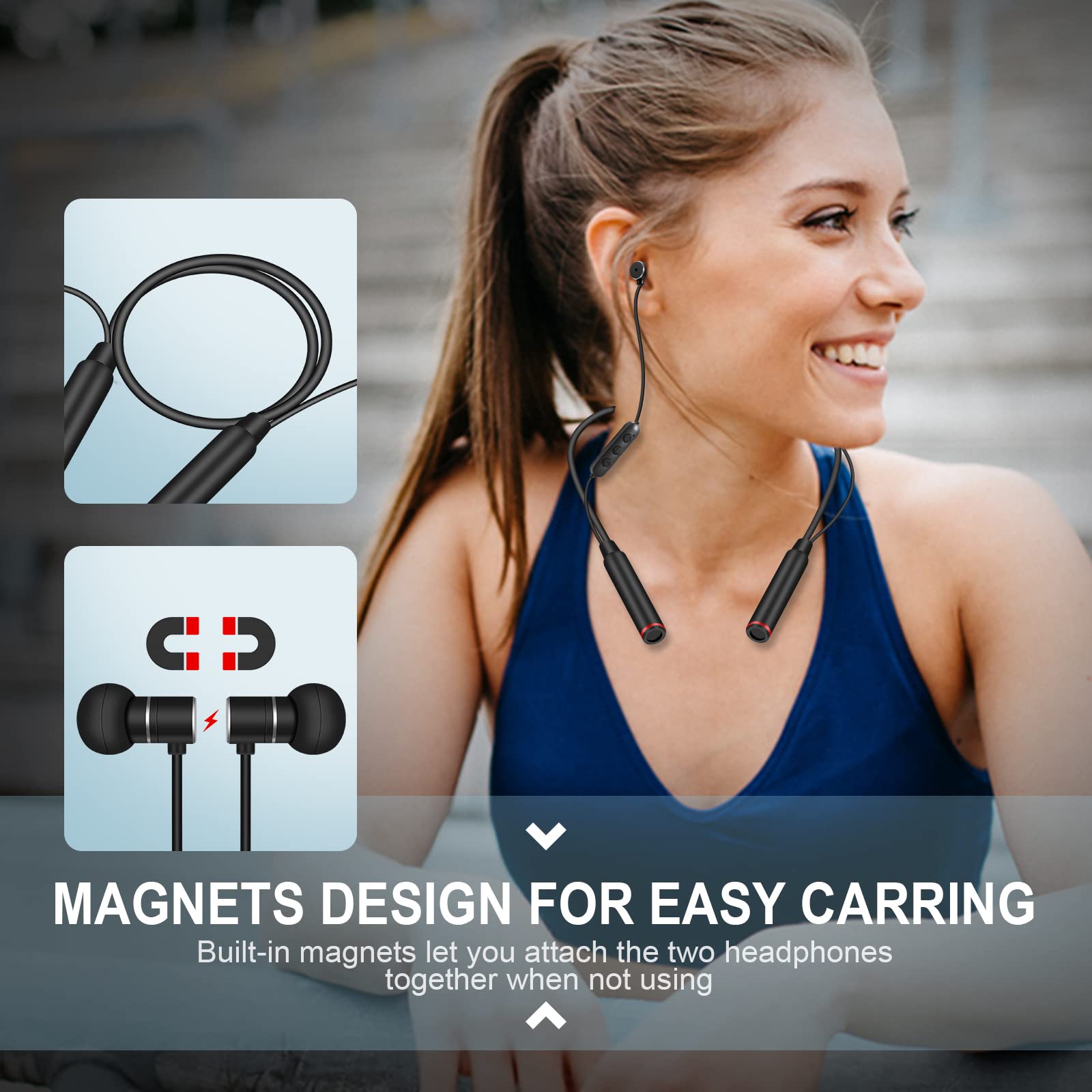 DDINTTAO Bluetooth Headphones Neckband, Bluetooth 5.0 Wireless Soft in-Ear Earbuds, 30 Hours Music time Wireless Headset with Magnetic, Suitable for Sport, Fitness