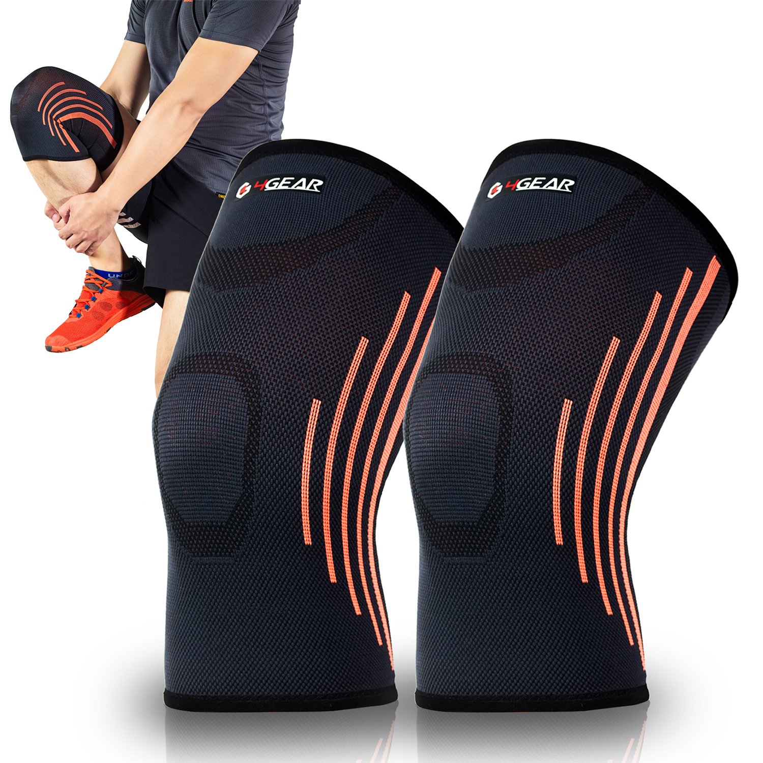 Compression Knee Sleeves – 2 pack – Knee Supports for Running, Jogging, Meniscus Tear, Arthritis, Injury Recovery, Joint Pain Relief and Sports (Large)