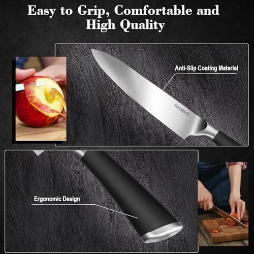 Denkich Small Knife Set, 6 Pieces Professional Chef Knife Set for Kitchen, German 5CR15 Steel Knife Set with Wood Block, Easy-Grip Handle, Rust-Proof, for Chopping, Slicing, Dicing