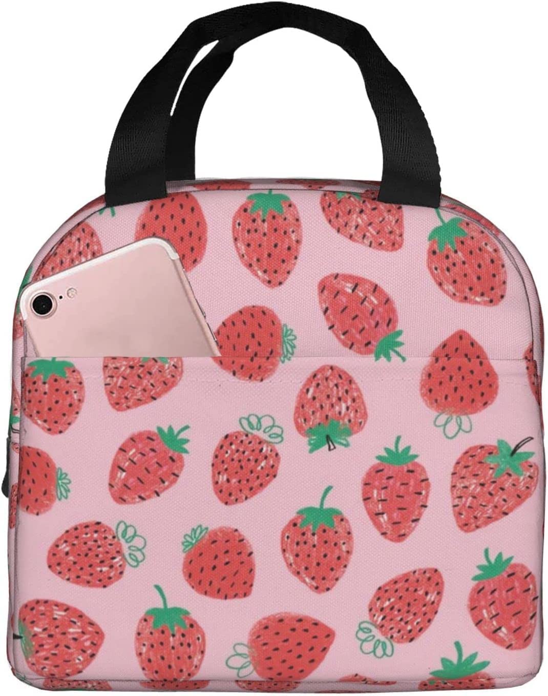 Giwawa Cute Strawberry Lunch Bag Insulated Lunch Box Kids Reusable Refrigerated Insulated Tote Bag Multifunctional School Work Lunch Container Home School Office Outdoor Use Bag