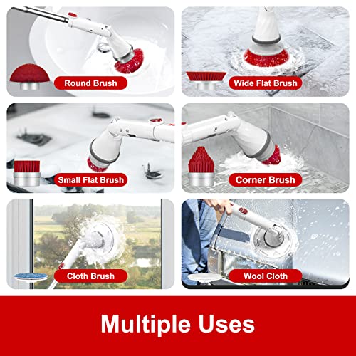 iMMDOKIN Electric Spin Scrubber, Cordless Shower Scrubber with 6 Replaceable Brush Heads and Adjustable Extension Handle,Household Electric Power Cleaning Brush for Bathroom Grout Tub Tile Floor Wall