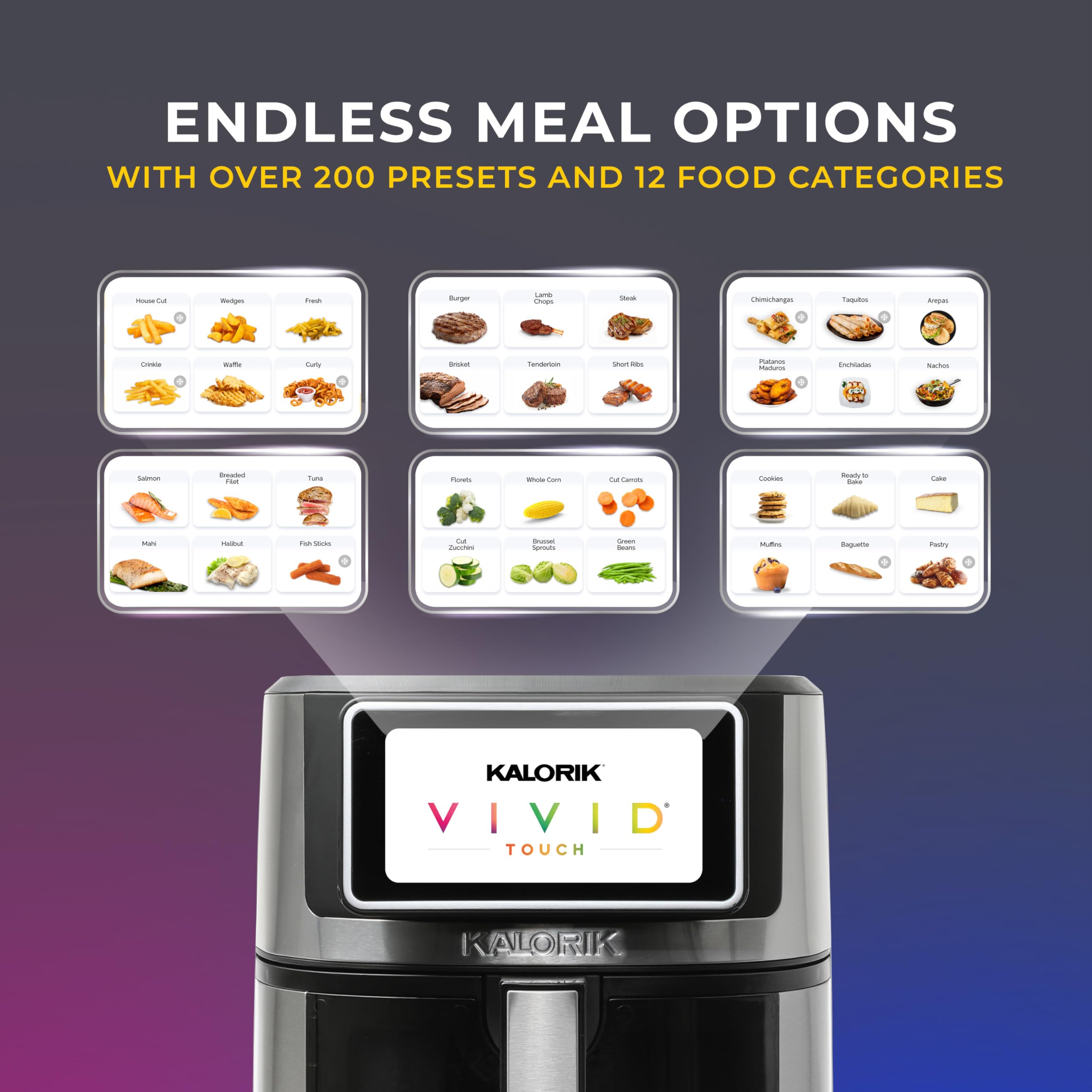 Kalorik VIVID TOUCH 7 Quart High-Resolution Touchscreen Air Fryer with Window, Stainless-Steel
