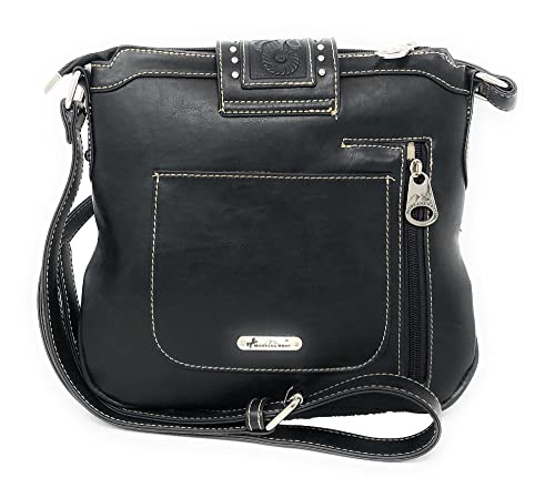 Concealed Carry Tooled Leather Crossbody Purse - Coffee