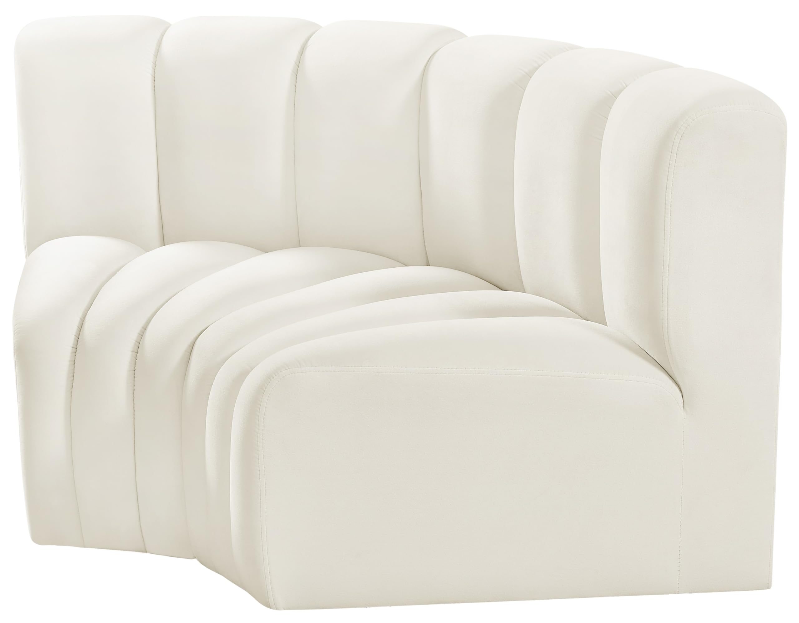 Meridian Furniture 103Cream-S2B Arc Collection Modern | Contemporary Modular Sofa with Soft Cream Velvet, Deep Channel Tufting, Modular Design, 60 W x 33 D x 30 H, Cream