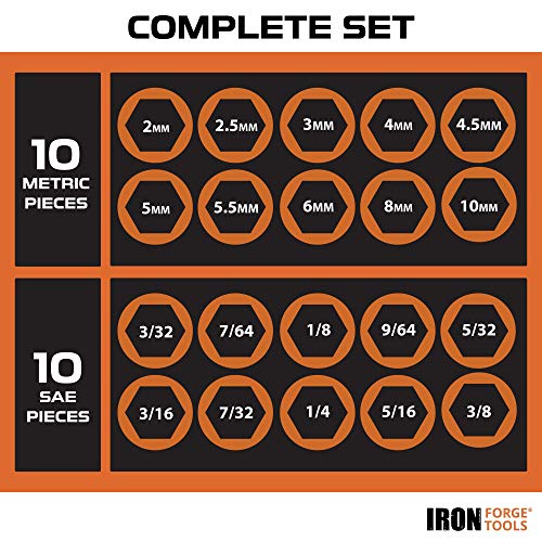 Iron Forge Tools 20 Piece T Handle Allen Wrench Set - SAE & Metric Hex Key Set with Stand U.S. Veteran Owned Brand