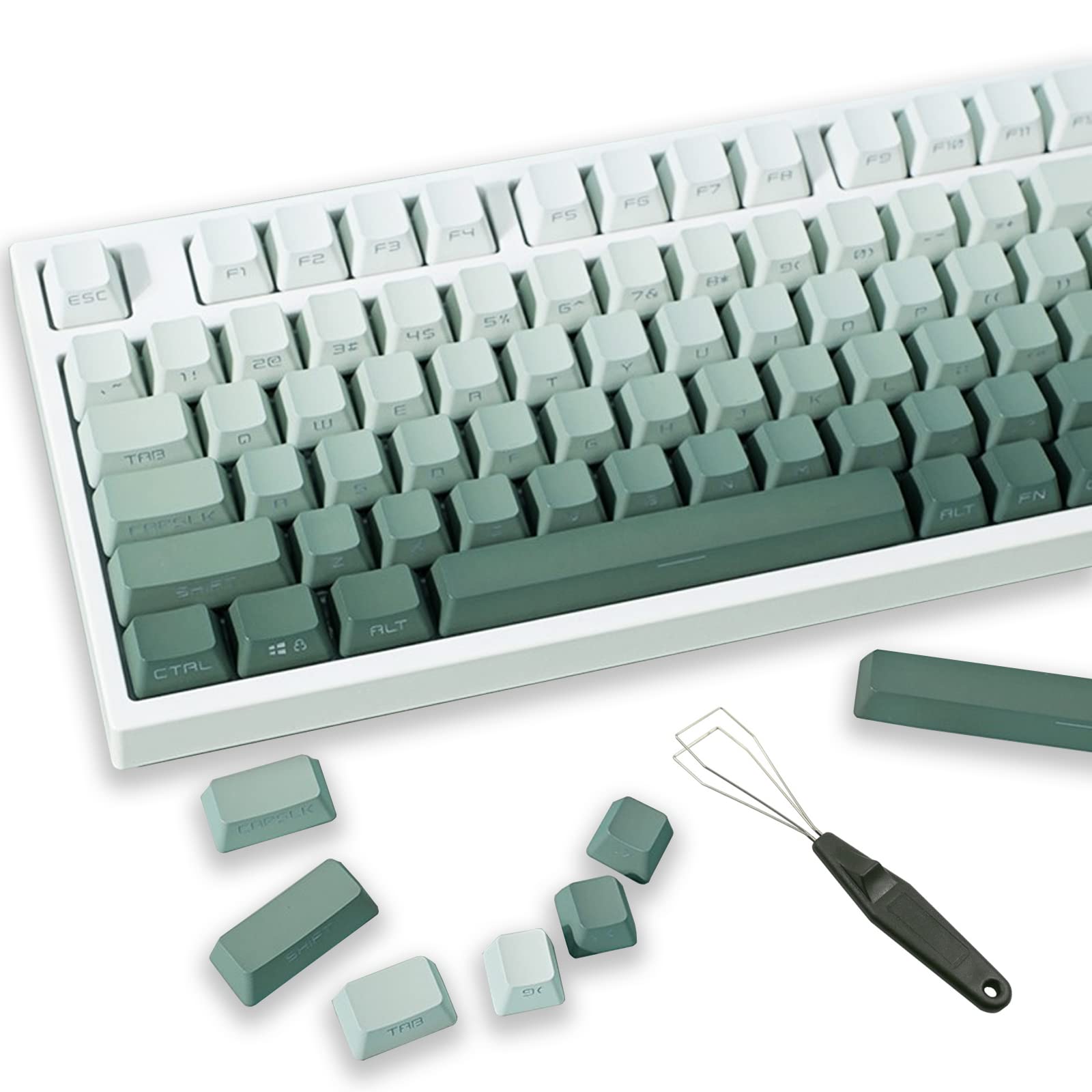 JOLINTAL 134 Keys Gradient Green Keycaps, PBT Double Shot Dying Keycaps, OEM Side Print Keycaps, Premium Retro Keycaps, Custom Backlit Keycaps for Mechanical Gaming Keyboard